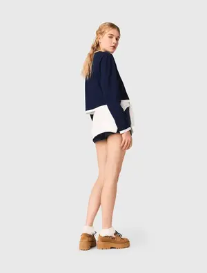 Maje Cropped T-shirt With Layered Effect And Embroidered Logo