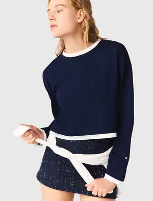 Maje Cropped T-shirt With Layered Effect And Embroidered Logo