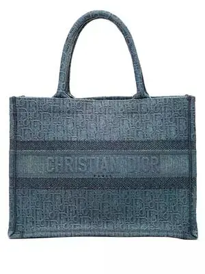 Dior 2019 Medium Oblique Denim Book Tote Bag - Blue