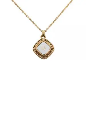 Dior Plated Enamel Logo Pendant Necklace - Gold