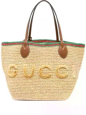 Gucci Leather-trim Logo-detail Tote Bag - Neutrals