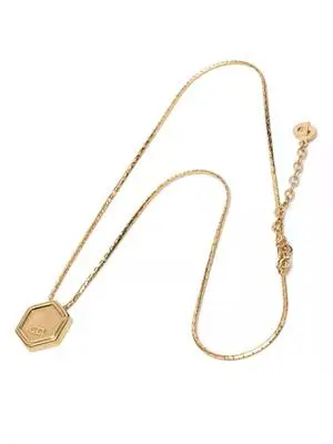 Dior 20th Century Plated Hexagon Logo Pendant Necklace - Gold