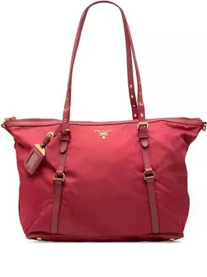 Prada Saffiano Trimmed Tessuto Zip Top Convertible Satchel - Red