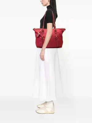 Prada Saffiano Trimmed Tessuto Zip Top Convertible Satchel - Red