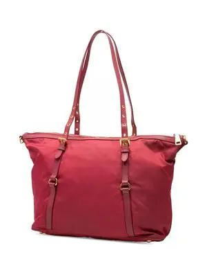 Prada Saffiano Trimmed Tessuto Zip Top Convertible Satchel - Red