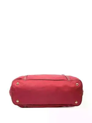 Prada Saffiano Trimmed Tessuto Zip Top Convertible Satchel - Red