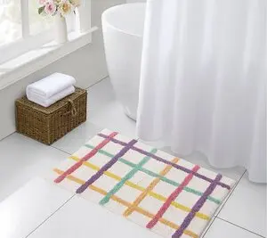 HALLMARK Multicolor Chromatic Grid Cotton Rich Bath Rug