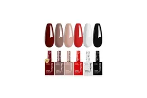 BEETLES Fall Winter Gel Nail Polish Set 6 Colors - Brown Burgundy Black White Red Nude
