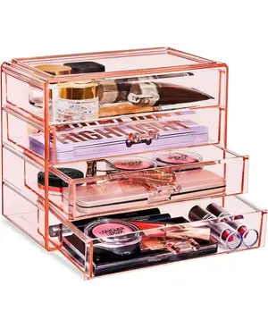 SORBUS 4 Drawer Makeup Organizer And Storage For Cosmetics - Pink