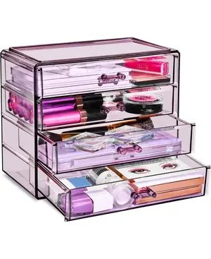 SORBUS 4 Drawer Makeup Organizer And Storage For Cosmetics - Purple