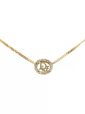 Dior Rhinestone Logo Pendant Necklace - Gold