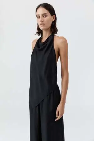 ST. AGNI Silk Grid Halter Top