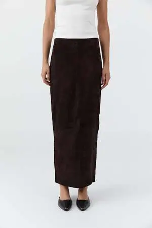 ST AGNI Suede Column Maxi Skirt
