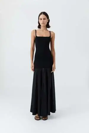 ST. AGNI Sheer Silk Circle Hem Maxi Dress - Black