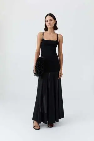 ST. AGNI Sheer Silk Circle Hem Maxi Dress - Black