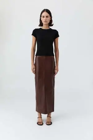 ST AGNI Leather Column Maxi Skirt