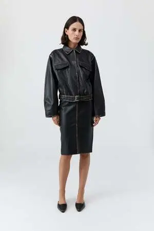 ST AGNI Brushed Leather Belted Jacket