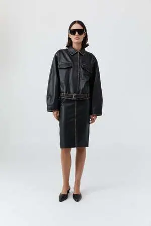 ST AGNI Brushed Leather Belted Jacket