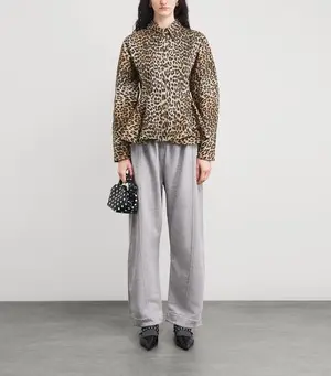 GANNI Organic Cotton Leopard Peplum Blouse - Beige