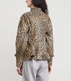 GANNI Organic Cotton Leopard Peplum Blouse - Beige