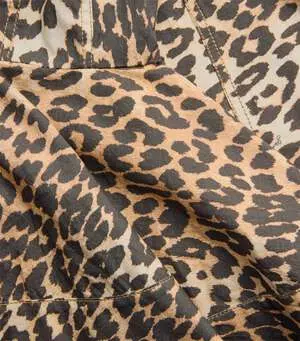 GANNI Organic Cotton Leopard Peplum Blouse - Beige