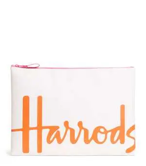 Harrods Large Cotton Logo Pouch - Orange