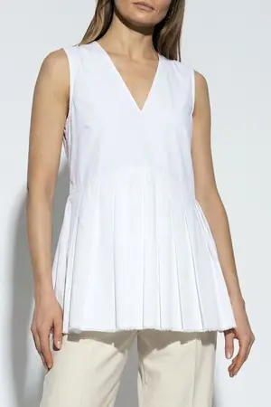 JIL SANDER Sleeveless Pleated Top - White