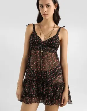 Dolce & Gabbana Rose-print Short Chiffon Dress