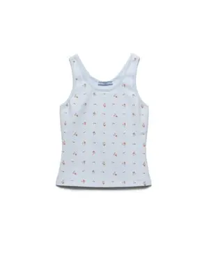 Prada Bouquet Print Ribbed Knit Tank Top - Light Blue