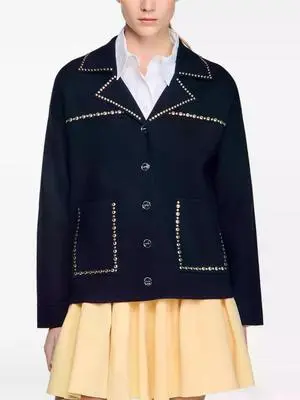 Sandro Studded Blazer Collar Cardigan