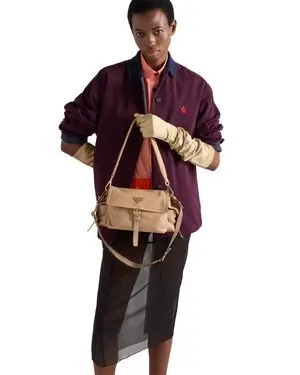 Prada Explore Medium Nappa Leather Shoulder Bag - Neutral