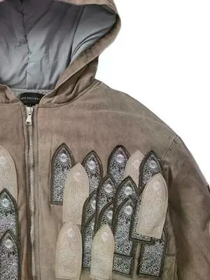 WHO DECIDES WAR Embroidered Patches Hooded Jacket - Brown