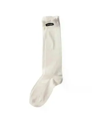 Miu Miu Openwork Socks With Logo Patch - Neutrals