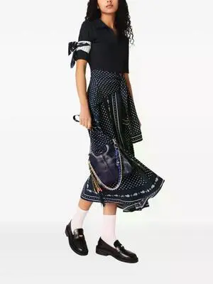 Maje Polka Dot Maxi Dress With Rib-knit Top And Tie-waist Panel - Blue