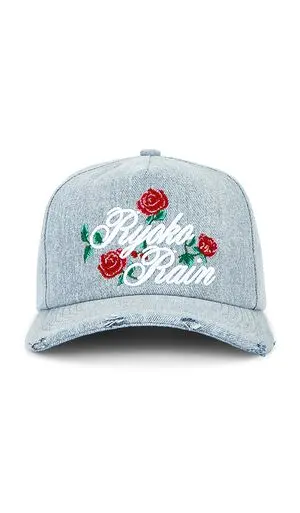 RYOKO RAIN Denim Rose Strapback Hat - Blue