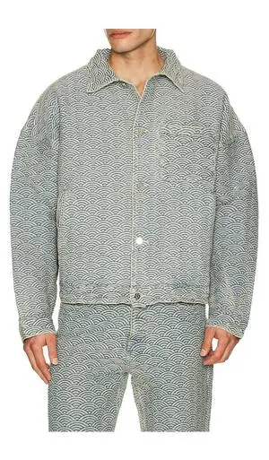 RYOKO RAIN Seigaiha Jacquard Denim Work Jacket