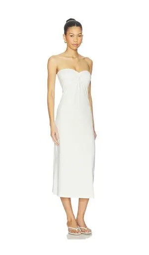 L*Space Strapless Ribbed Jersey Midi Dress With Front Knot Accent - Cream
