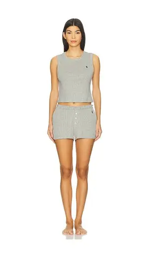Polo Ralph Lauren Tank & Gathered Waist Boxer Set In Grey - Heather Grey