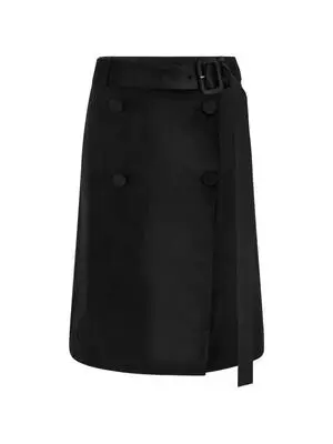 FERRAGAMO Button Belted Midi Skirt - Black