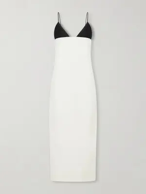 Brandon Maxwell Leather-trimmed Wool And Silk-blend Maxi Dress - White
