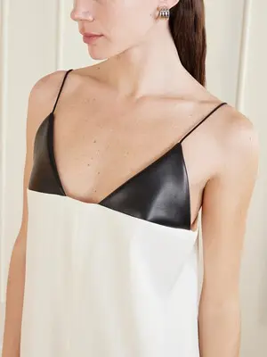 Brandon Maxwell Leather-trimmed Wool And Silk-blend Maxi Dress - White