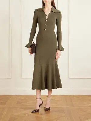 SELF-PORTRAIT Embellished Ribbed-knit Midi Dress