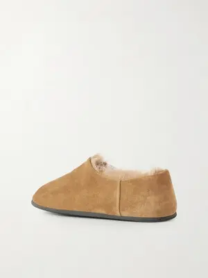 CHRISTEN Shearling-lined Suede Slippers - Neutrals