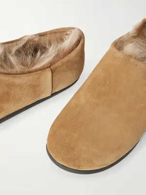CHRISTEN Shearling-lined Suede Slippers - Neutrals