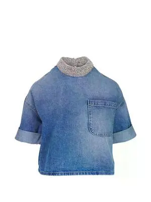 TWP Crystal-embellished Denim Top