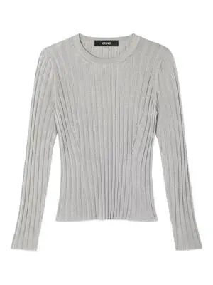 Versace Ribbed Crew-neck Long-sleeve Sweater With Medusa Stud