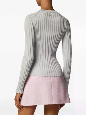 Versace Ribbed Crew-neck Long-sleeve Sweater With Medusa Stud