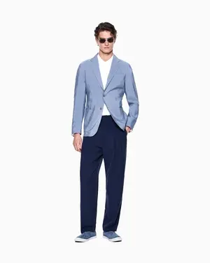 Giorgio Armani Upton Line Single-breasted Jacket In Washed Silk - Light Blue