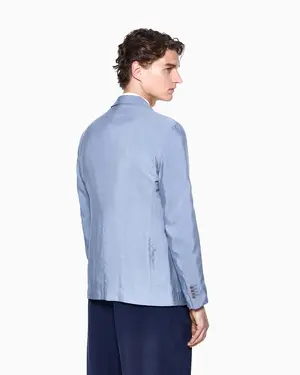 Giorgio Armani Upton Line Single-breasted Jacket In Washed Silk - Light Blue