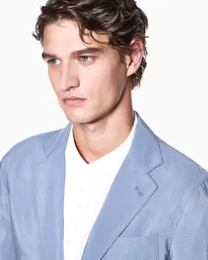 Giorgio Armani Upton Line Single-breasted Jacket In Washed Silk - Light Blue